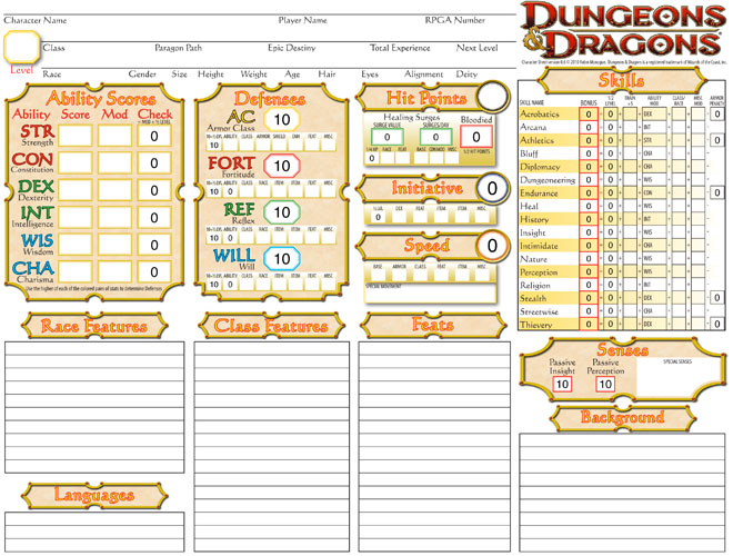Dnd 4E Character Sheet Printable Dnd 4E Character Sheet Printable