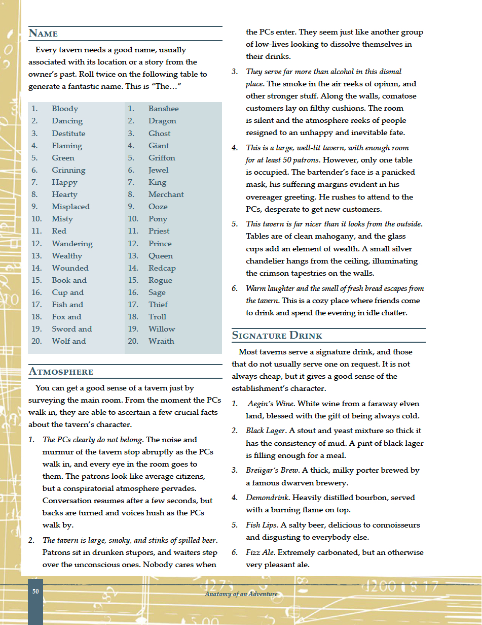 Anatomy of an Adventure: Random Tables For Taverns, Ships, Towns ...