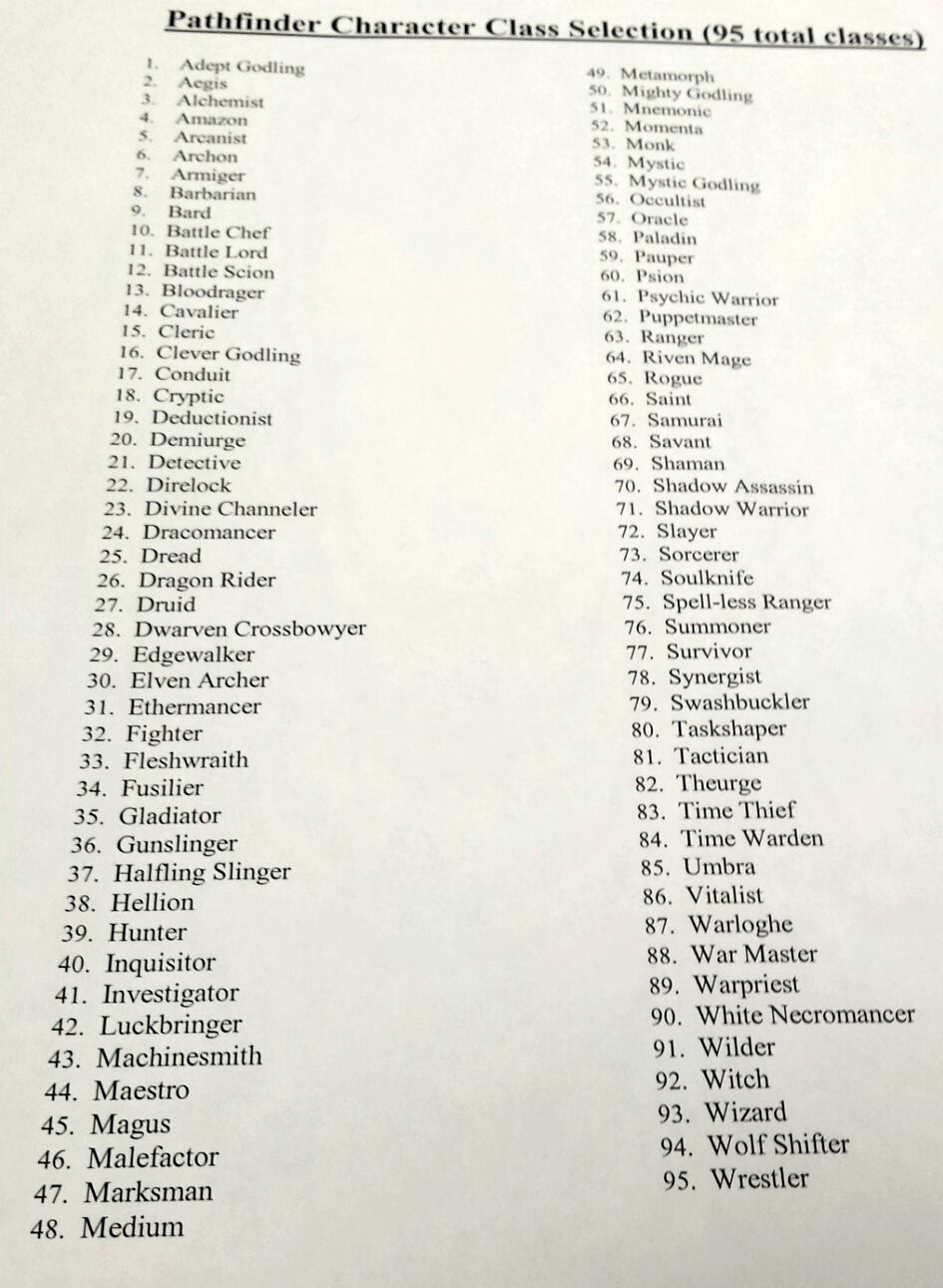 95 PATHFINDER Classes?