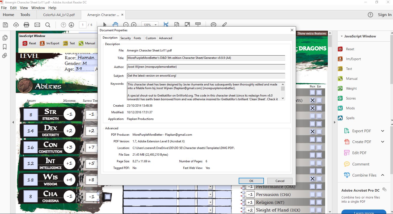 char sheet properties.JPG | EN World D&D & Tabletop RPG News & Reviews